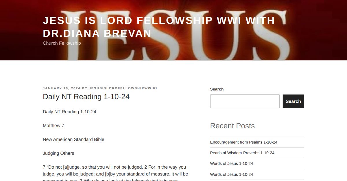 Daily NT Reading 1-10-24 – Jesus Is Lord Fellowship WWI with Dr.Diana ...
